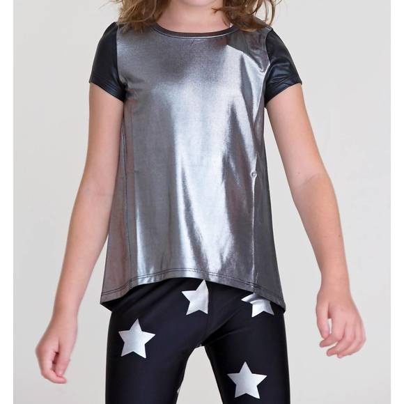 MIA | Shirts & Tops | New Mia Leather Sleeve Tee In Silver | Poshmark